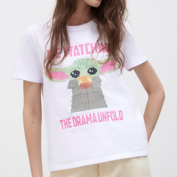 Zara | Tops | Zara The Mandalorian White Large Embroidered Star Wars Yoda Disney Tshirt | Poshmark